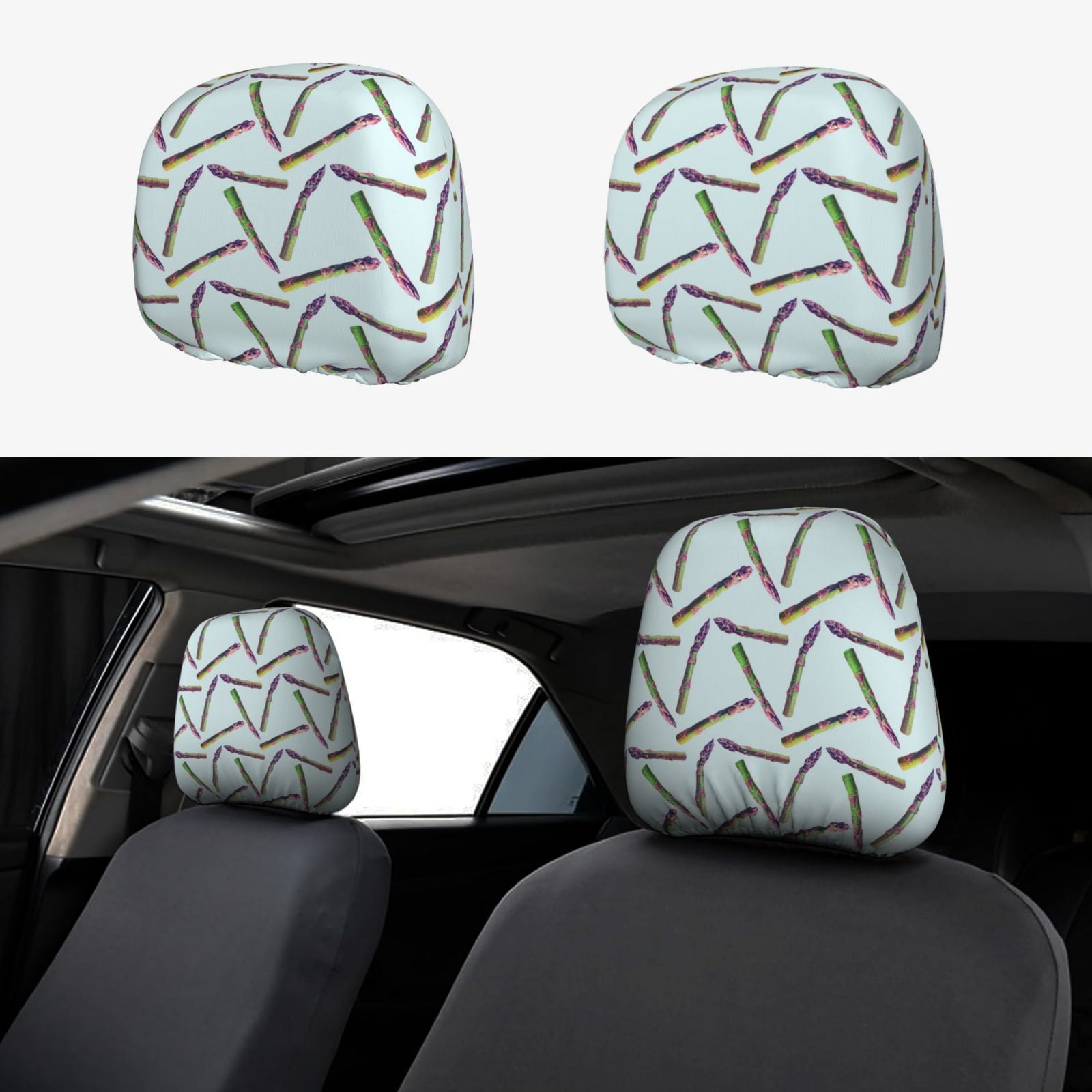 comical Asparagus Print Headrest Cover for Cars, 2Pack Car Headrest ...