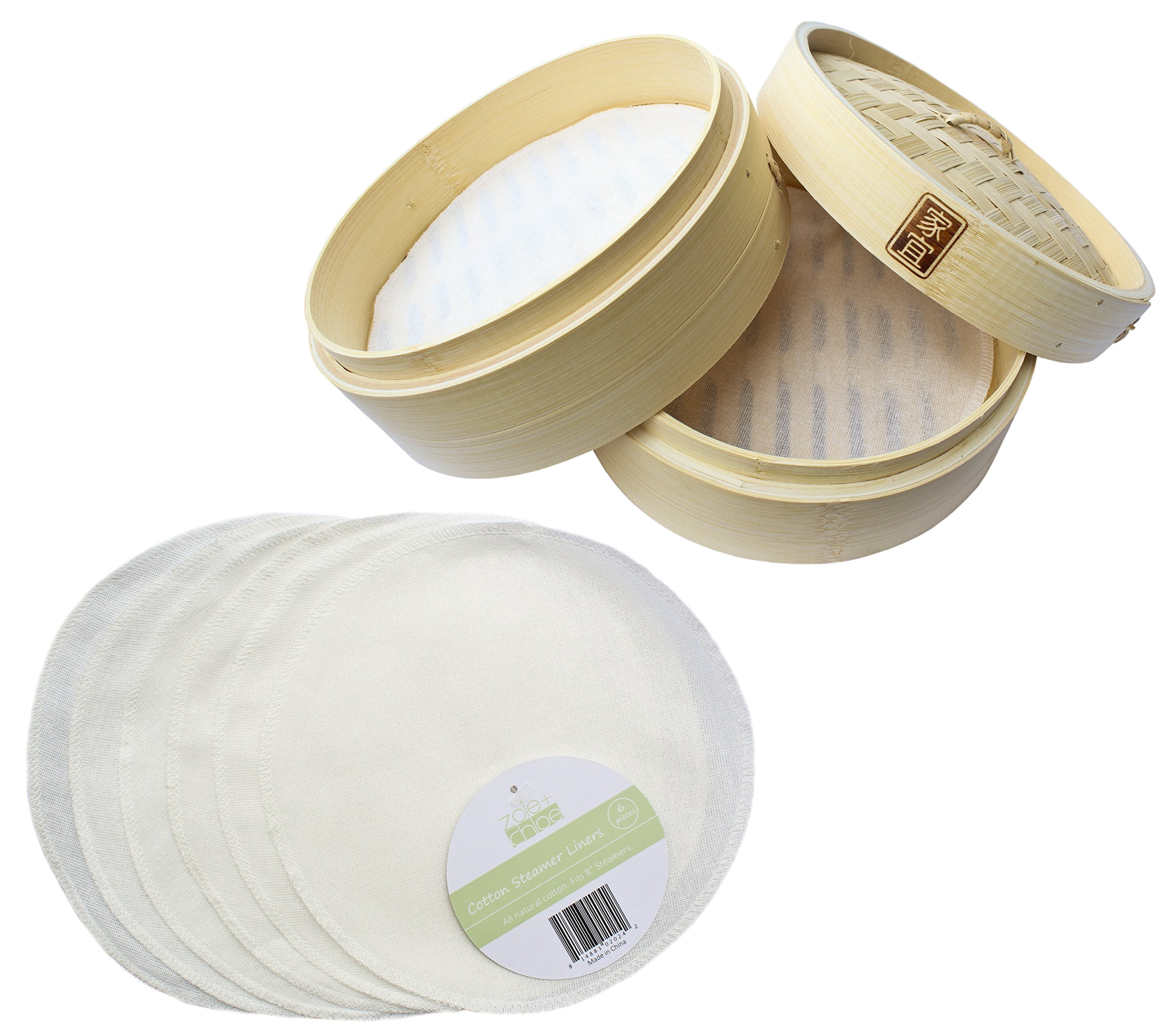 Zoie + Chloe 100% Cotton Reusable Liners for Bamboo Steamers - 6 Pack ...