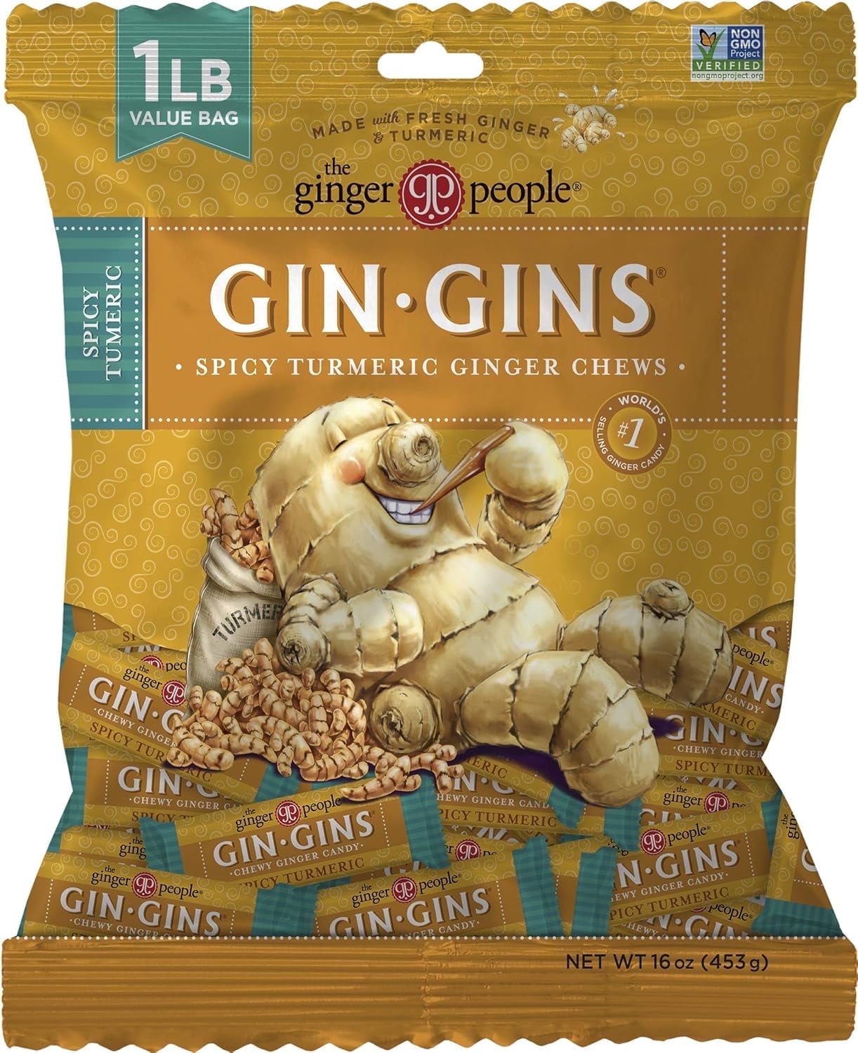 The Ginger People GIN GINS Spicy Turmeric Ginger Gummies - 1lb - Pack ...
