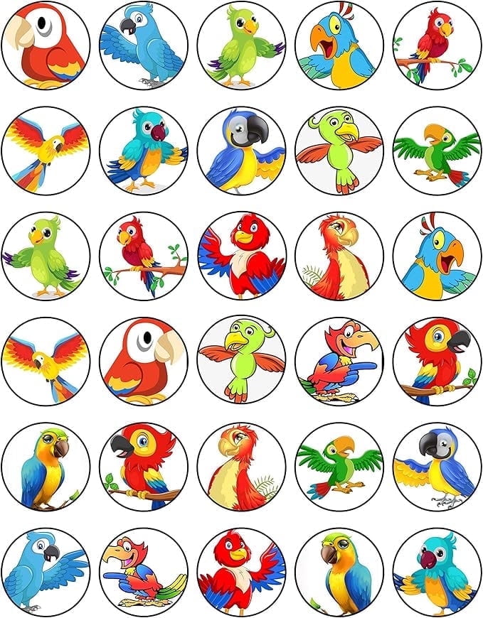 30 x Edible Cupcake Toppers Themed of Tropical Birds Honeycomb Parrot ...