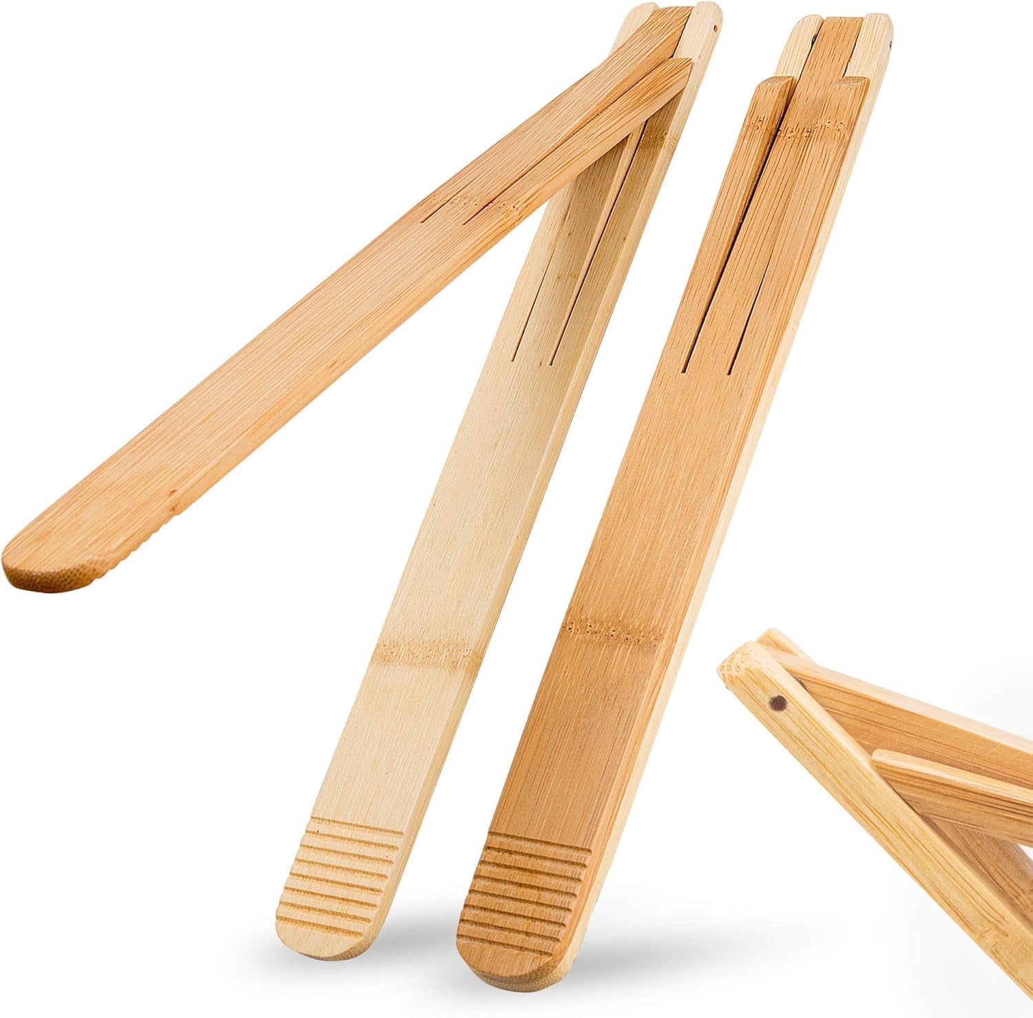 Bamboo Wood Salad Tongs with Space Saving Collapsible Spring, 11 ...