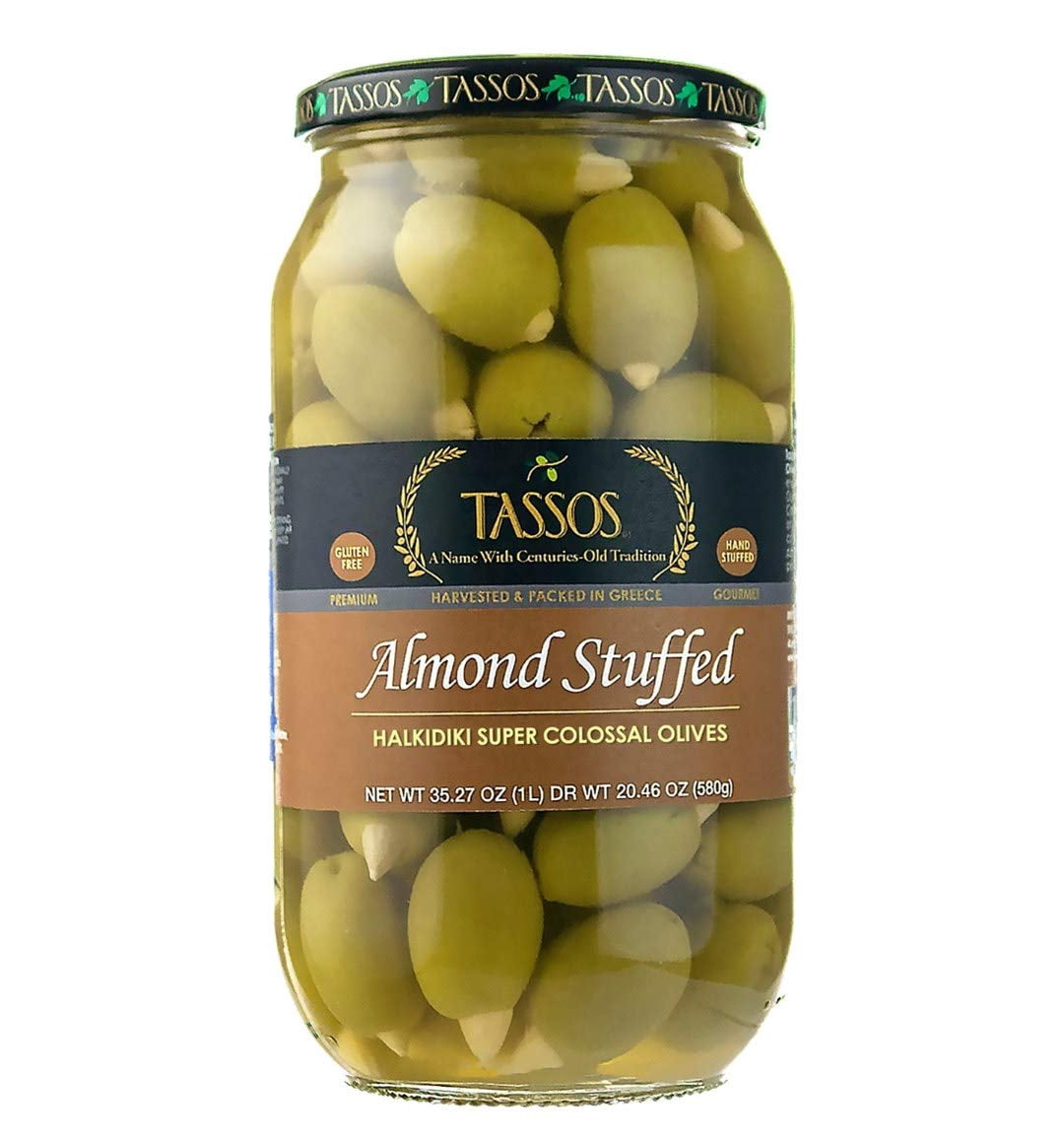 Tassos Almond Stuffed Halkidiki Super Colossal Olives 35.27 Oz ...