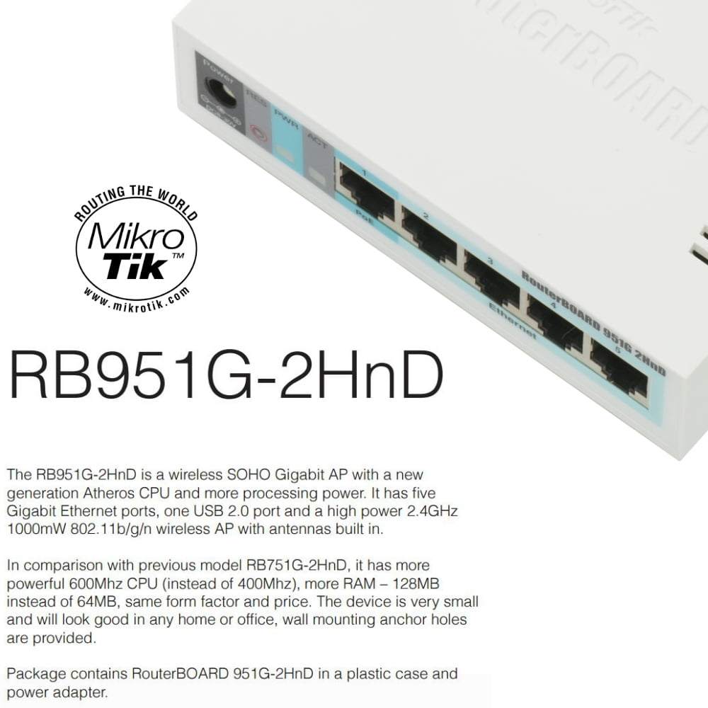 Mikrotik RouterBOARD 951G 2HnD,RB951G-2HnD 11b/g/n Wrls AP 5 Gigabit ...