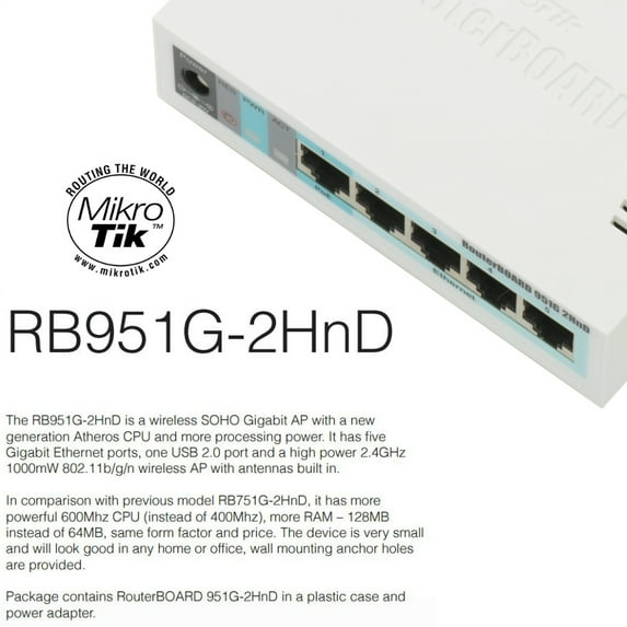 Mikrotik RouterBOARD 951G 2HnD,RB951G-2HnD 11b/g/n Wrls AP 5 Gigabit ...