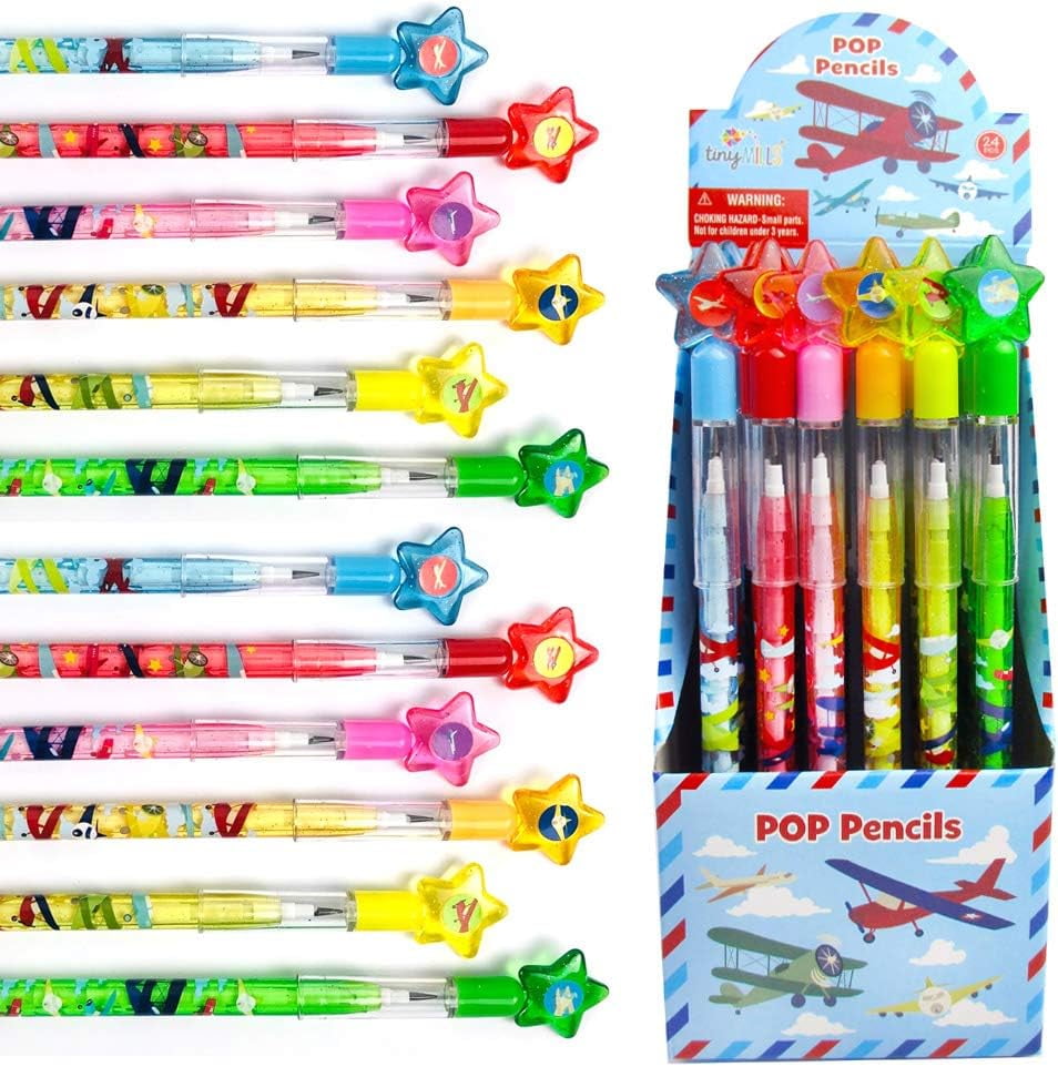 INYMILLS 24 Pcs Airplane Multi Point Stackable Pencil with Eraser for ...