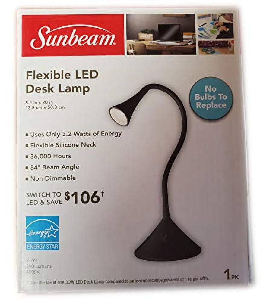 Sunbeam Black Flexible LED Desk Lamp - 3.2W Energy Used, 4000K, 36,000 Hours - Light Reading ...