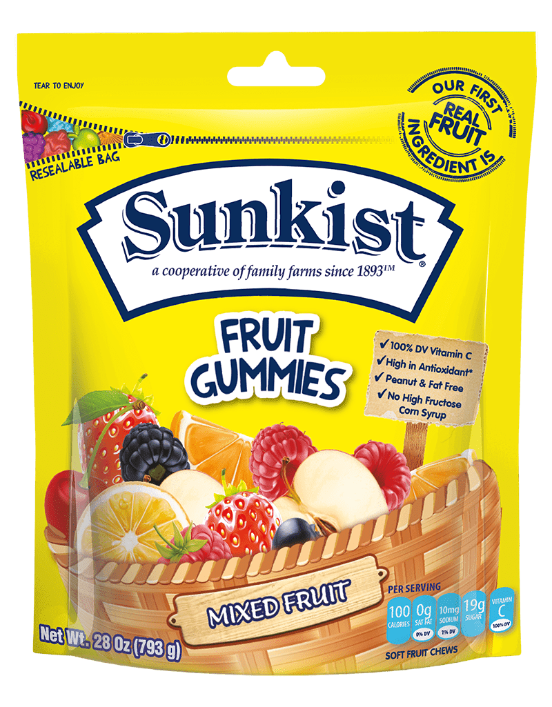 Sunkist Fruit Gummies Mixed Fruit, 28 Ounce Resealable Gusset Bag ...