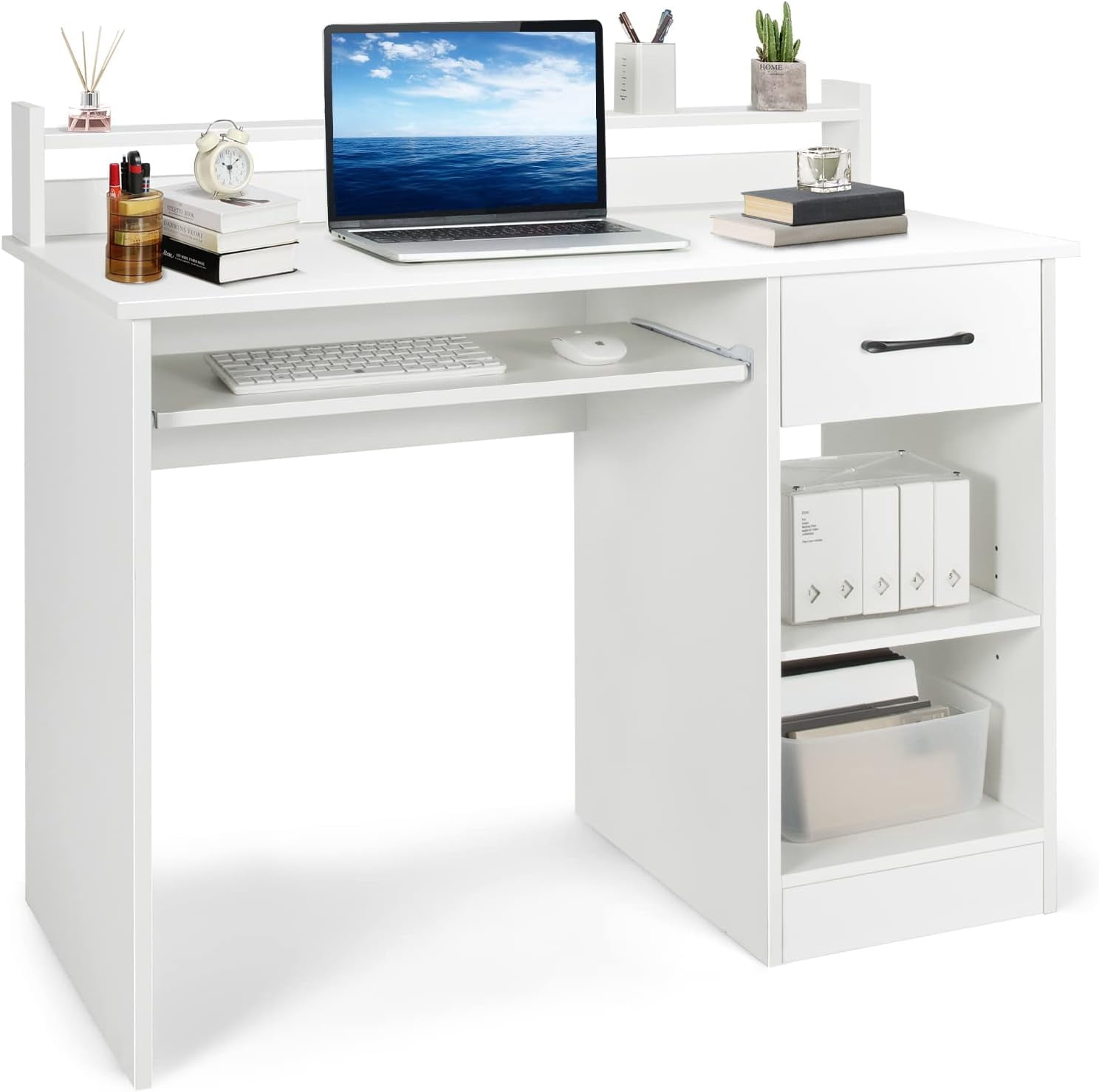 computer desk with hutch & keyboard tray, home office workstation with ...