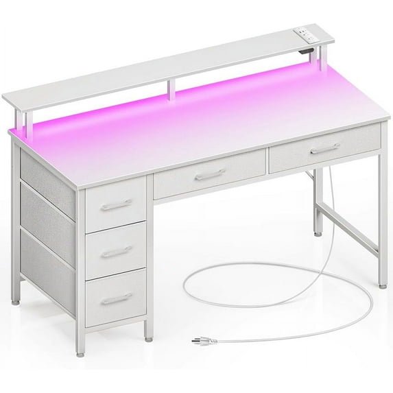 **computer desk with power outlets & led light, 47 inch home office ...