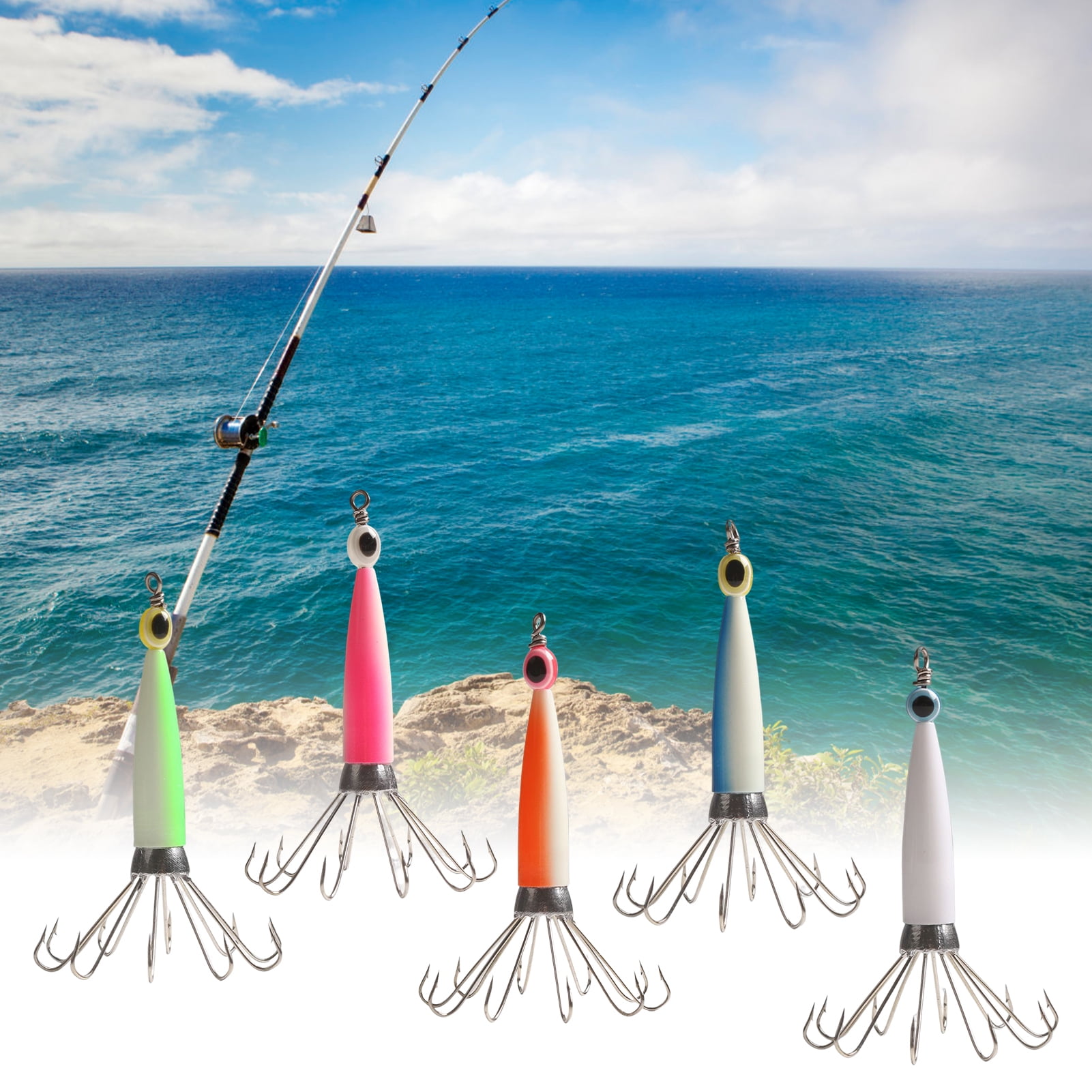 conditiclusy Squid Jig Hook 8/10 Needles with Eye Sharp Bright Color ...