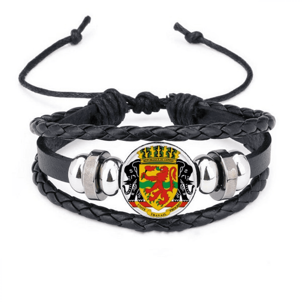 congo national emblem country bracelet braided leather woven wristband ...