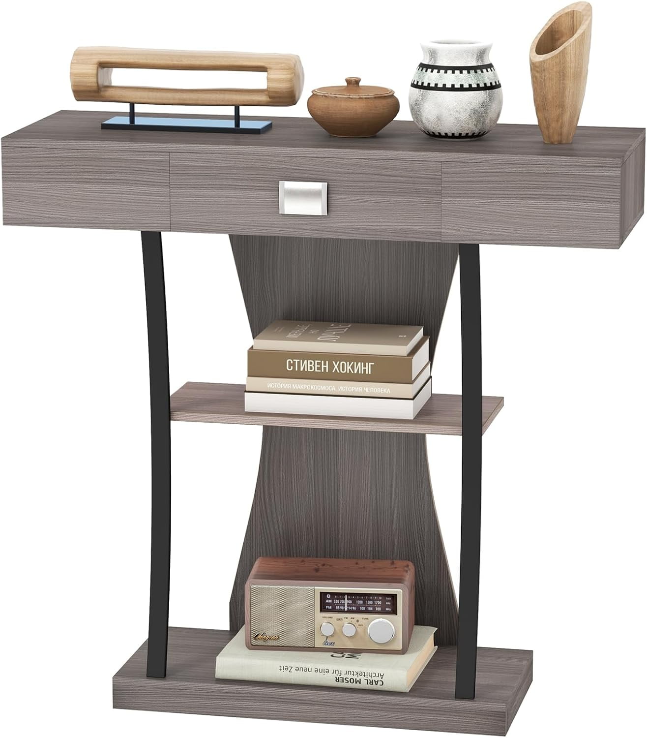 Console Table with Storage Drawer & Shelves, 3-Tier Narrow Sofa Table ...
