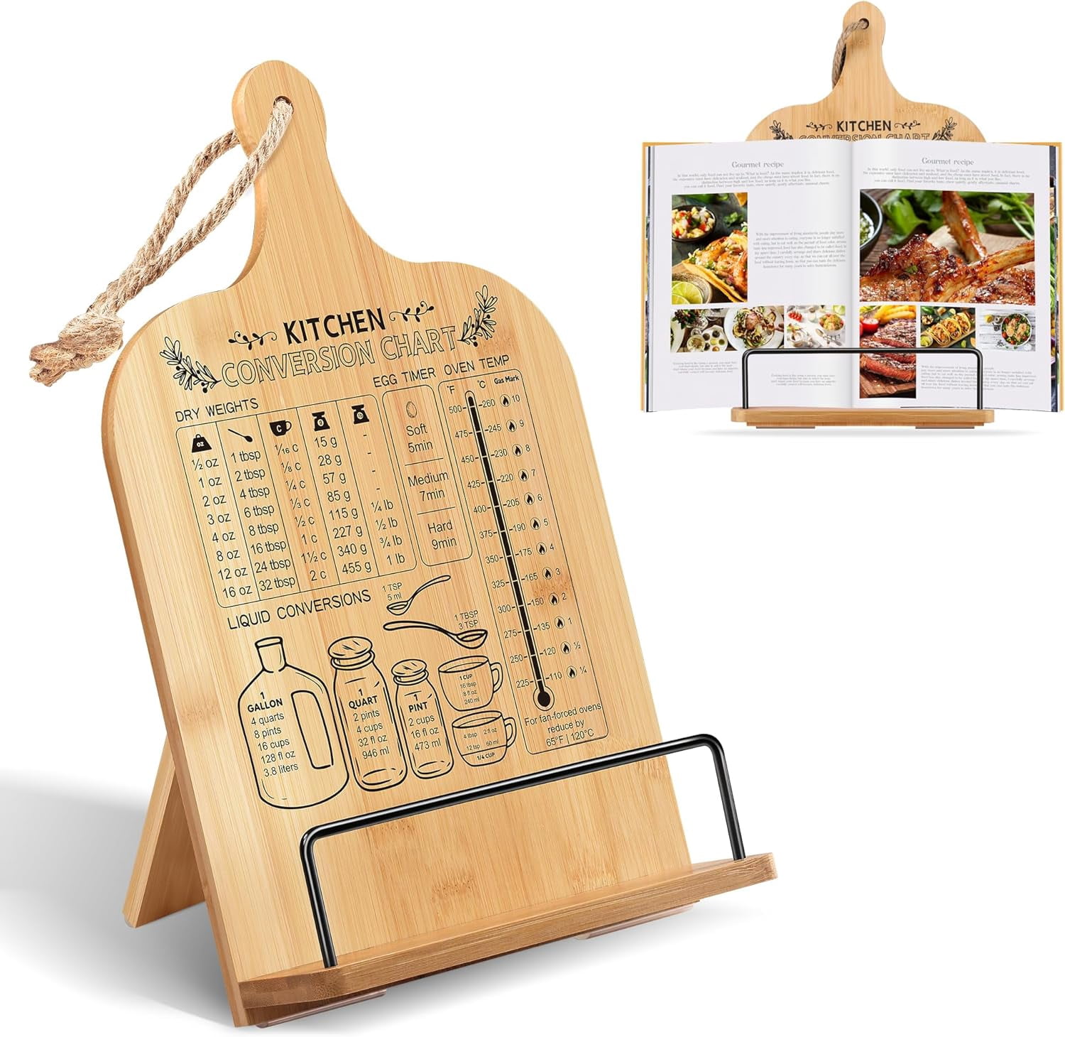 cookbook stand for kitchen counter bamboo recipe book holder with ...