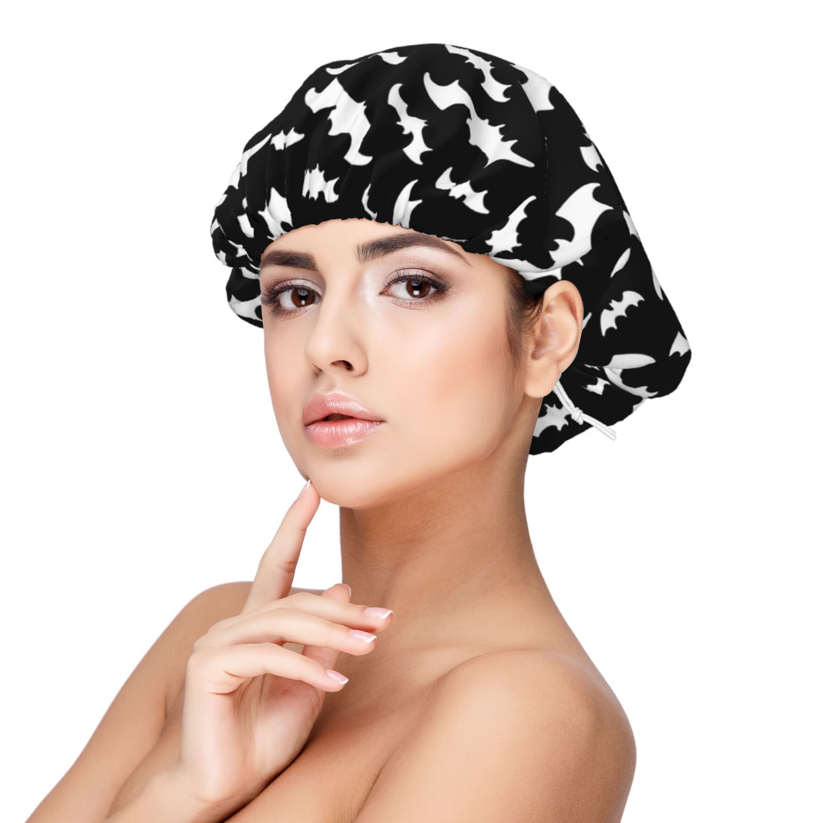 cool Black white bats Silk Bonnet for Sleeping Women Men, Adjustable ...