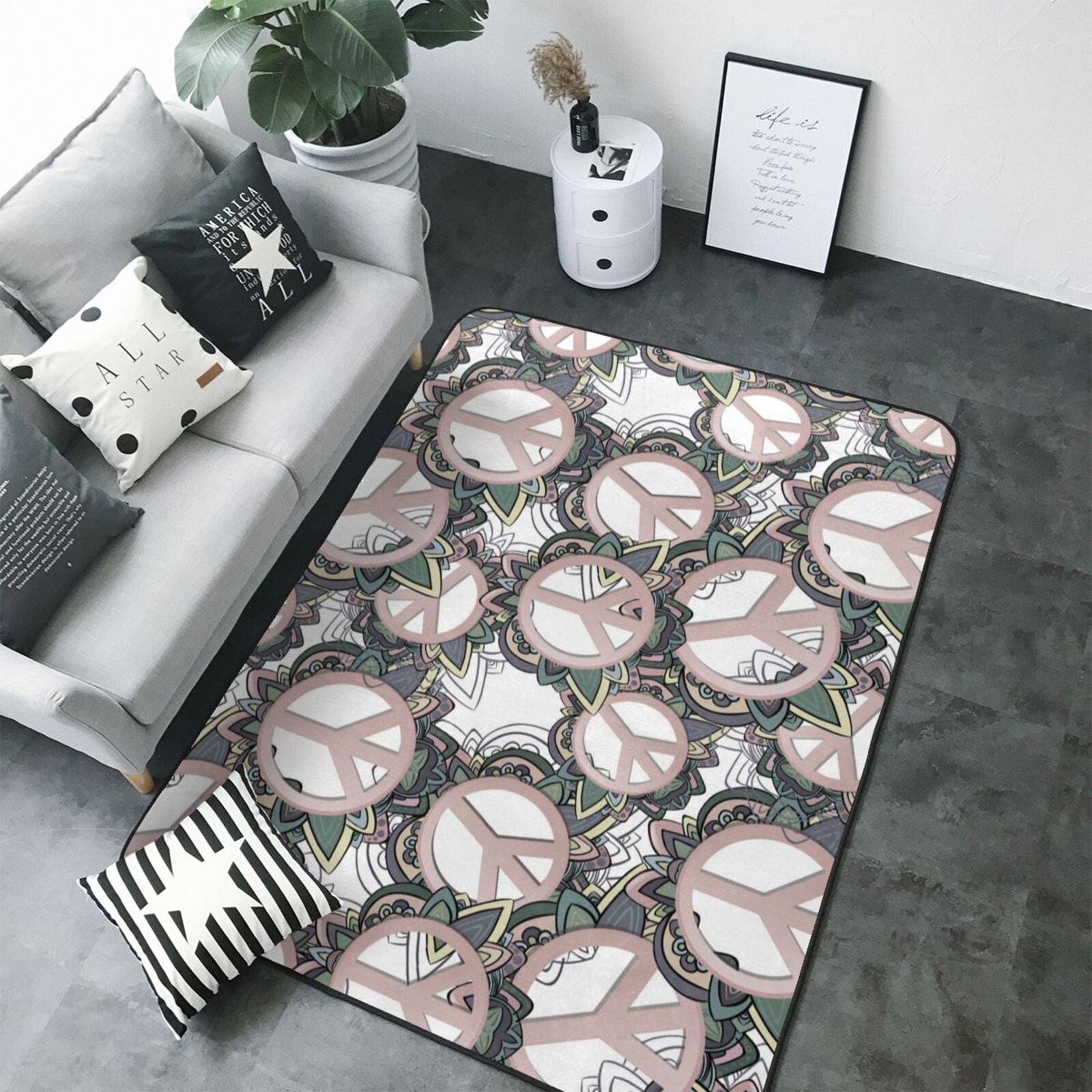cool flower peace sign Area Rugs for Living Room Bedroom, 5x7 Soft ...