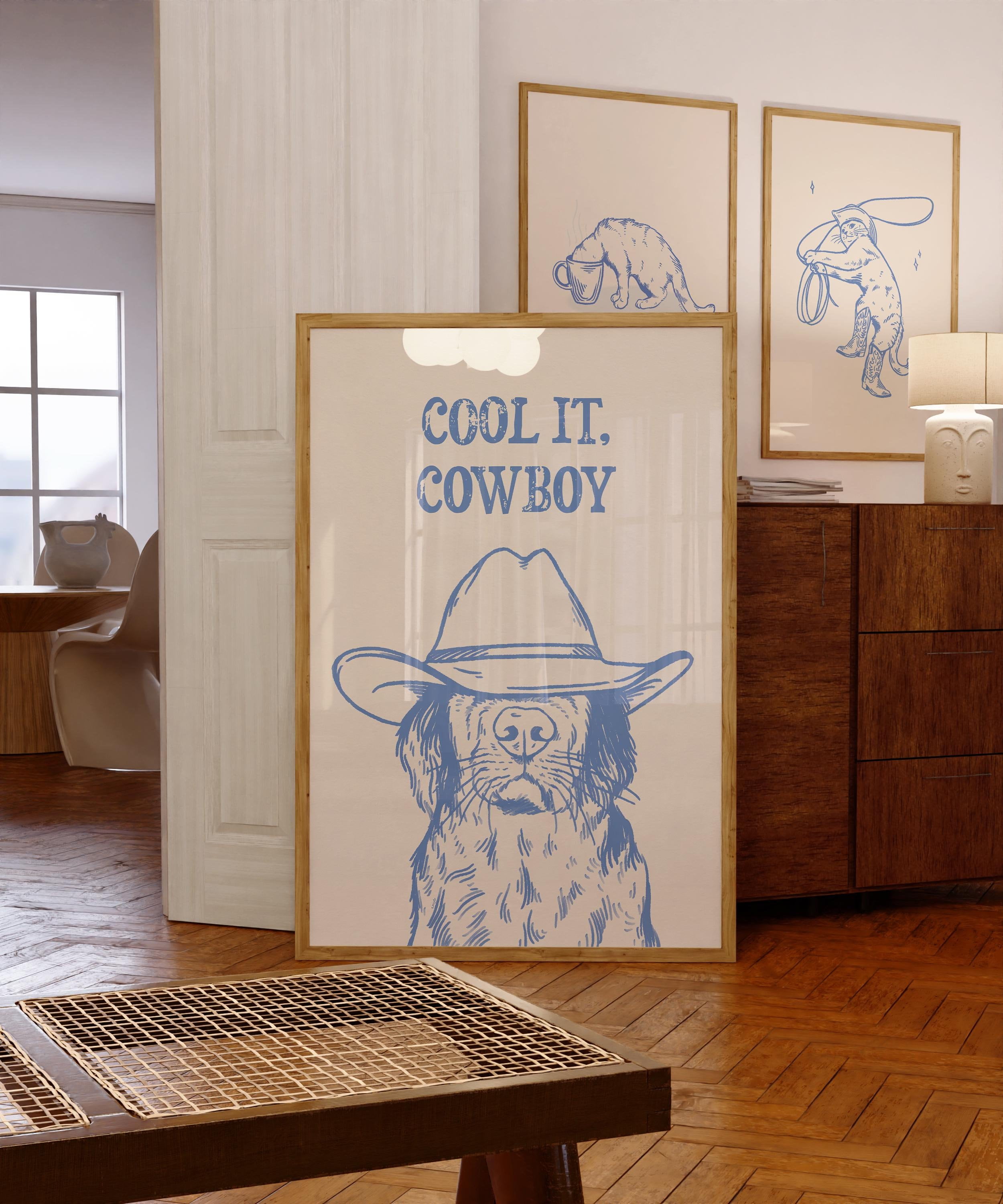 cool it cowboy art | retro | vintage art | blue wall art dog | western ...