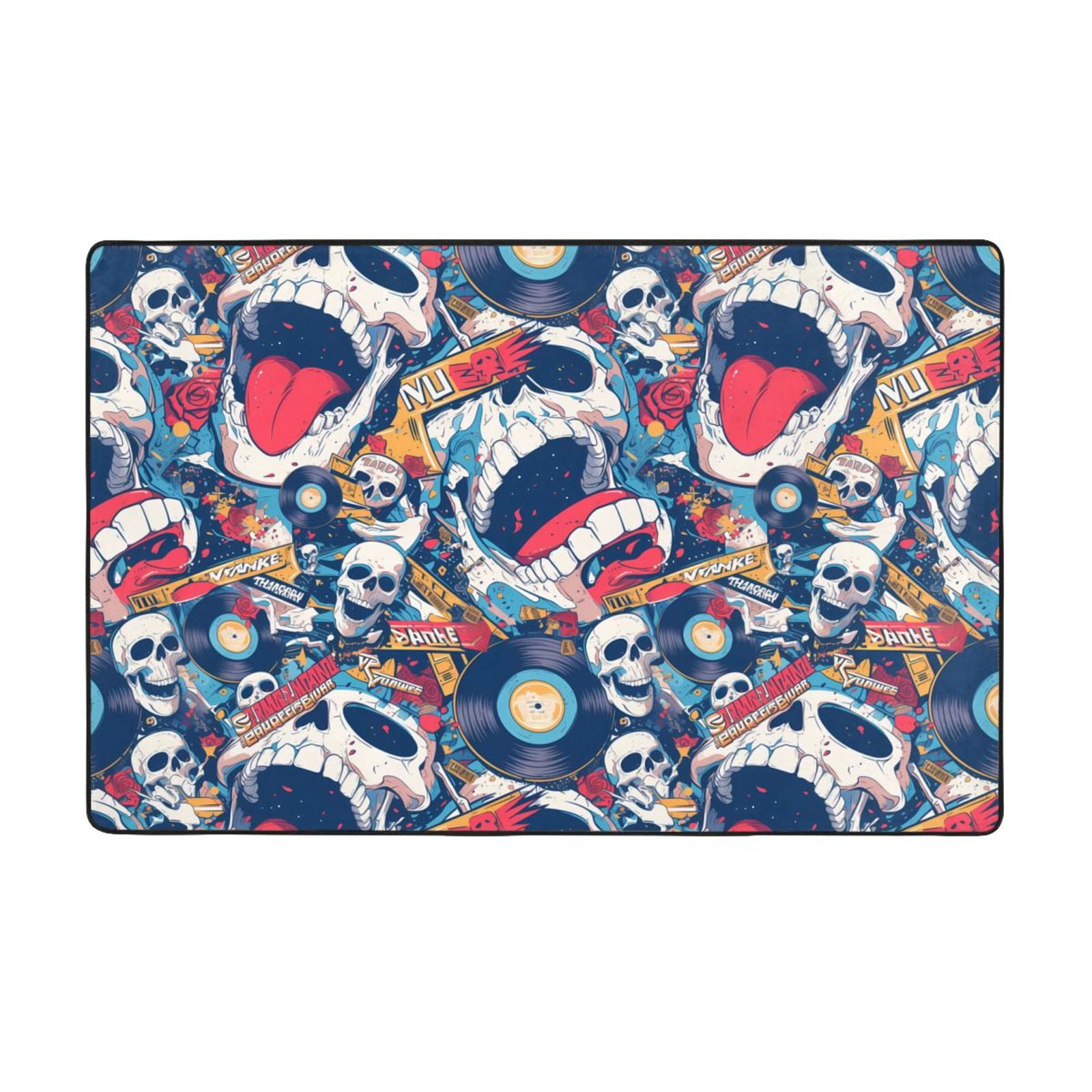 cool rock Skull Shaggy Area Rug, Rugs for Living Room Bedroom Non Slip ...