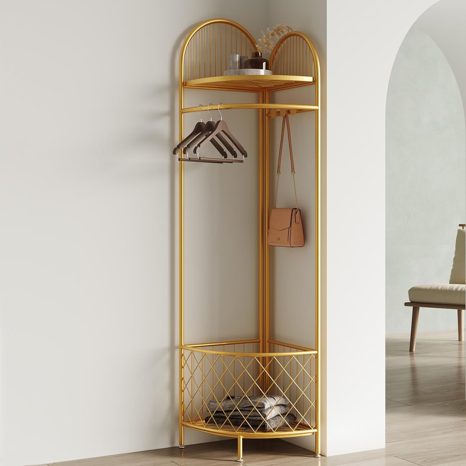 corner coat rack,corner hall tree,metal clothes rack,gold clothing rack ...