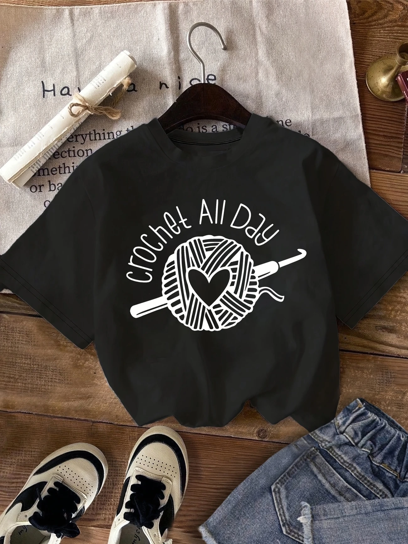 cotton Casual Crew Neck Short-Sleeved Regular Length All Day Monogram ...