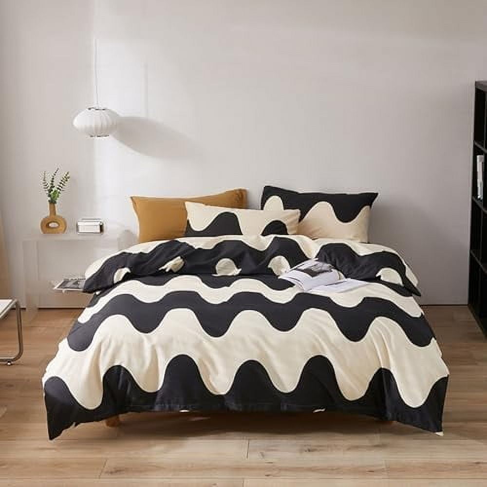 cotton bedding duvet cover set, cream white black geometric pattern ...