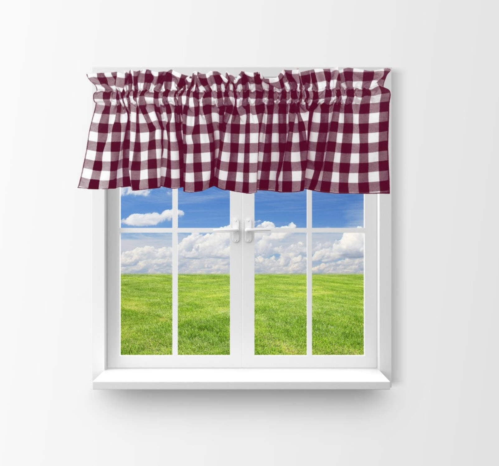 cotton gingham checkered window valance 58 wide burgundy - Walmart.com