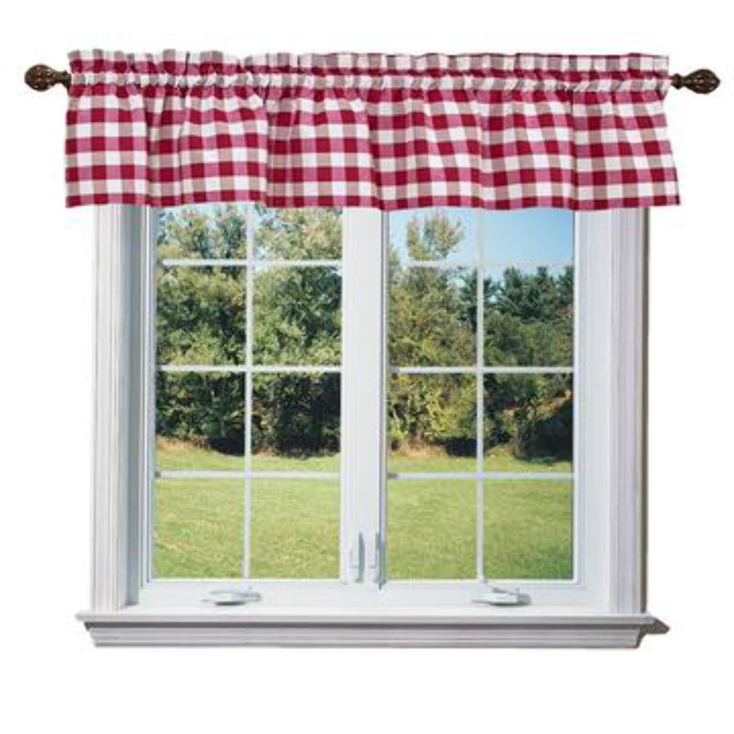 cotton gingham checkered window valance 58 wide red - Walmart.com