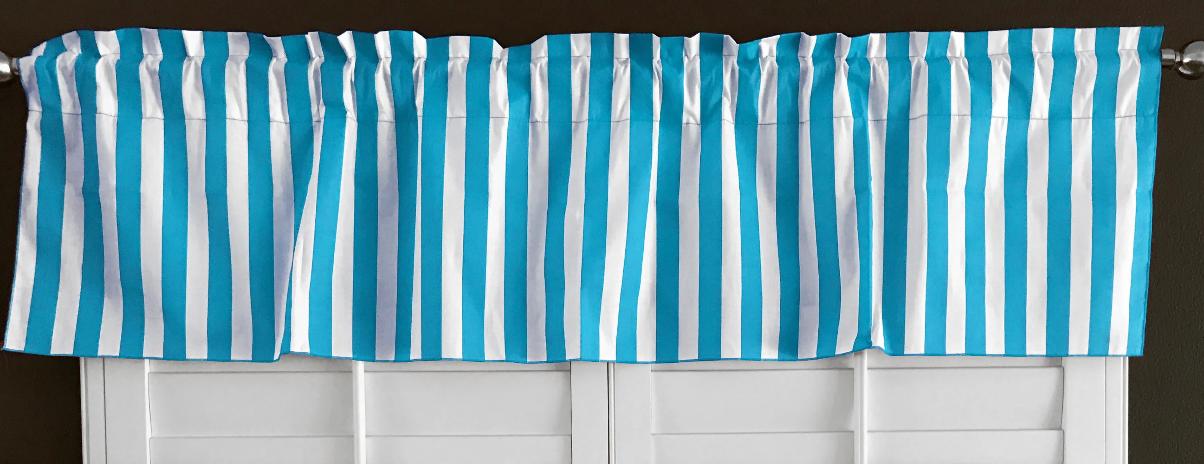 cotton stripe window valance 58 wide 1 inch stripe turquoise - Walmart.com