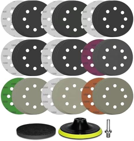 count 5 Inch 8 Hole Wet Dry Sanding Discs Kit: 45 count Hook and Loop ...