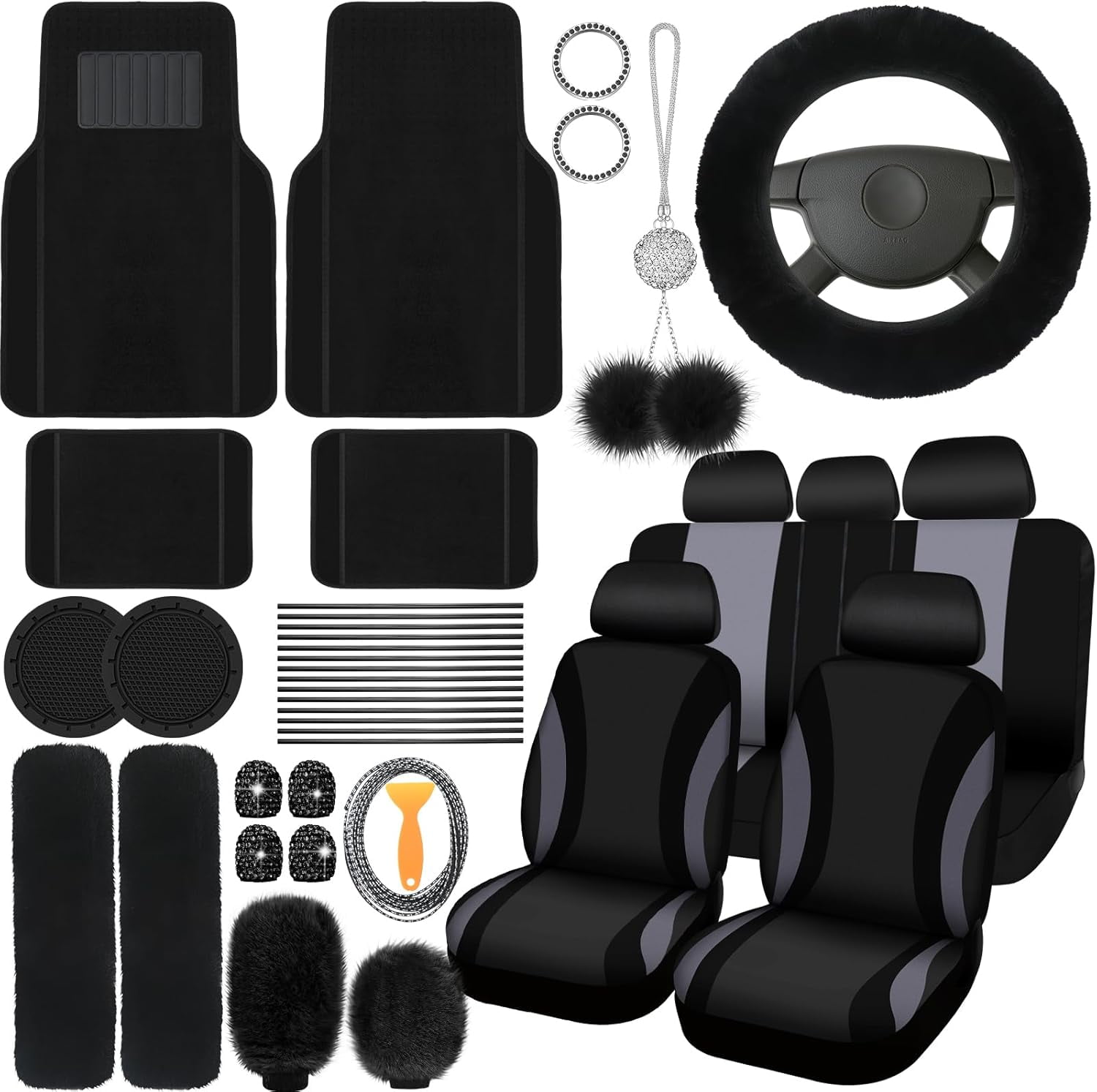 count Seat Cover Full Set Accessories for Front Rear Seat Fluffy Cover ...