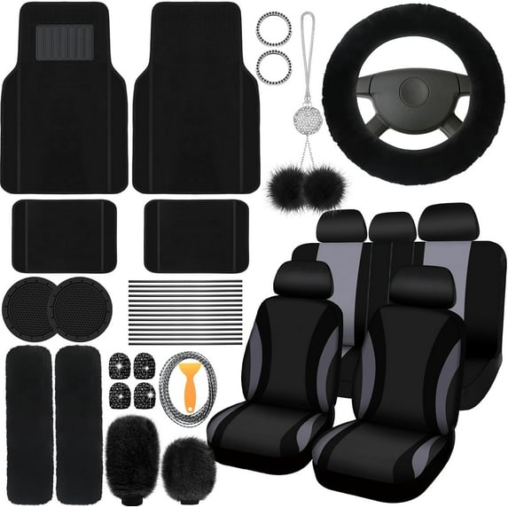 count Seat Cover Full Set Accessories for Front Rear Seat Fluffy Cover ...