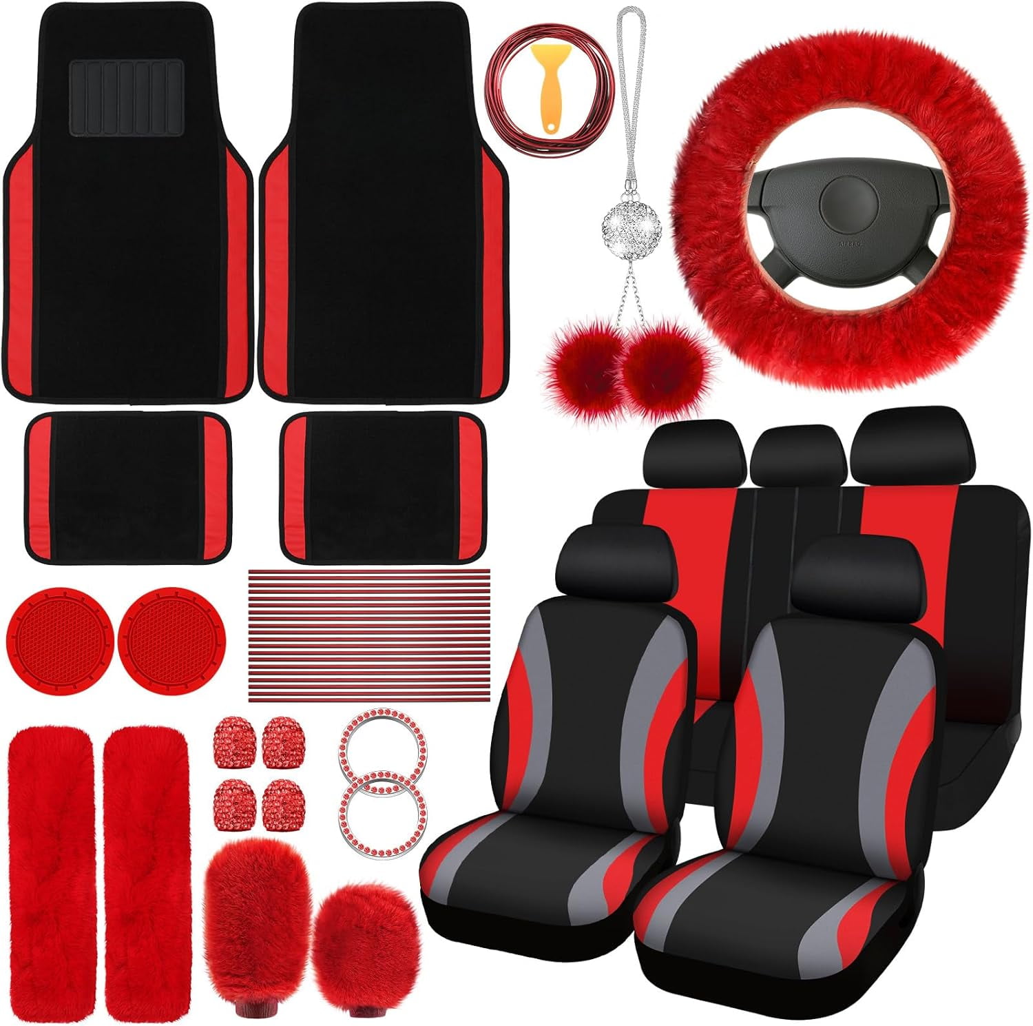 count Seat Cover Full Set Accessories for Front Rear Seat Fluffy Cover ...