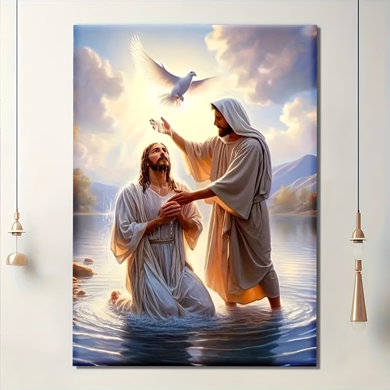 A country-style wooden frame canvas poster depicting Jesus being ...