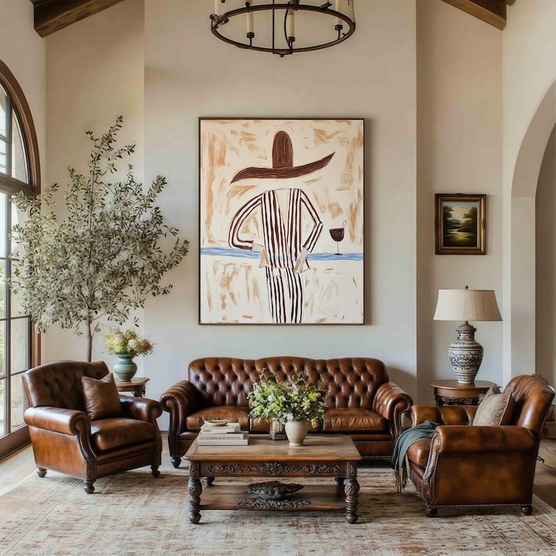 cowboy art Original Abstract Western Cowboy Canvas Wall Art Elagant man ...