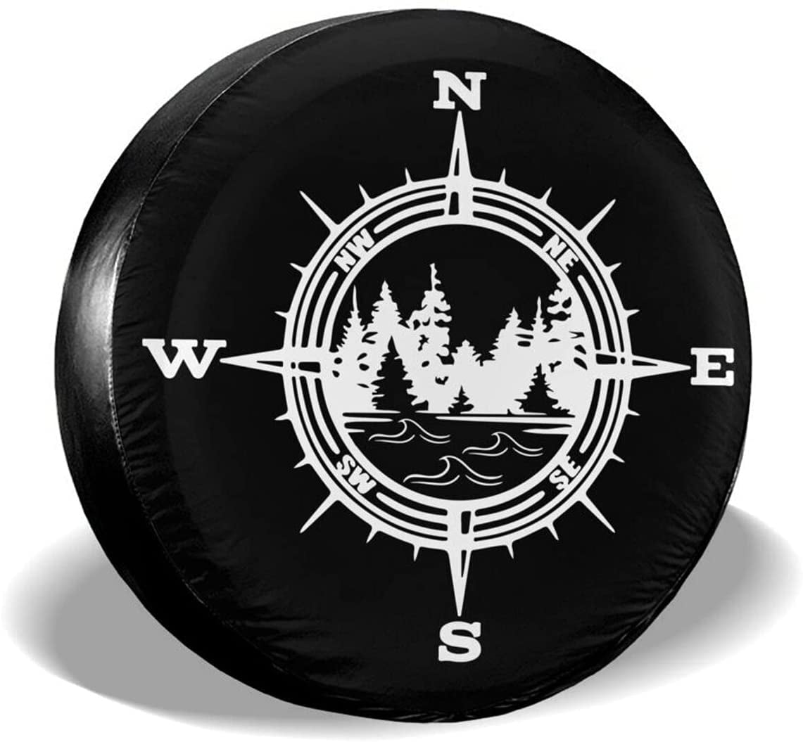 Cozipink Camper Compass Nature Forest Lake Spare Tire Cover