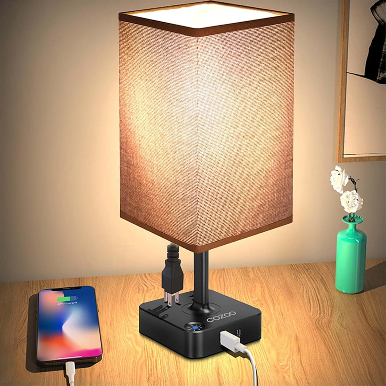 cozoo Bedroom Lamp Touch Control Bedside Table Lamp with USB C & USB A ...