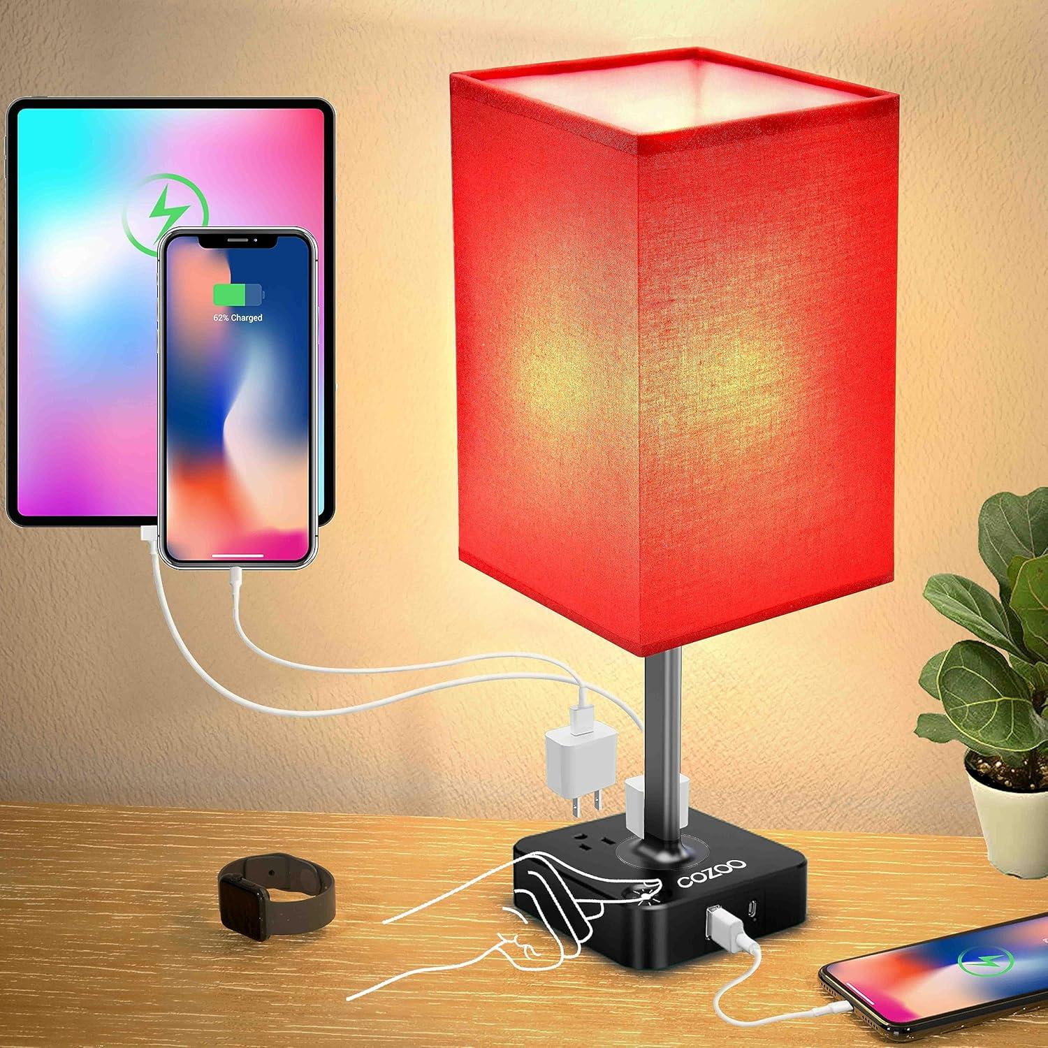 cozoo USB Bedside Table Desk Lamp with 2 USB Charging Ports and 2 ...