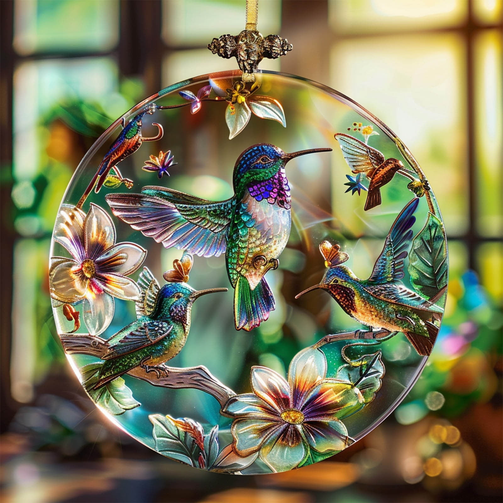 cpengpj 15cm Hummingbird Stained Glass Suncatcher, Colorful Window ...