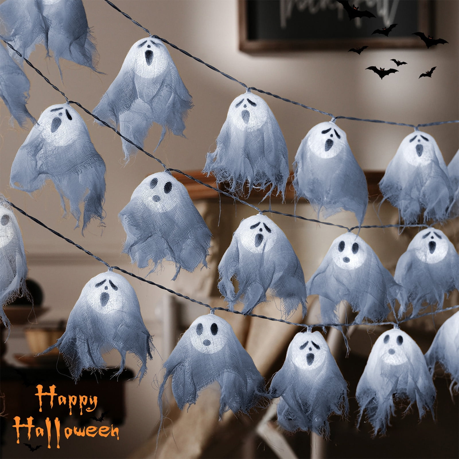 cpengpj 20 LED Halloween Ghost String Lights, White Plastic Battery ...