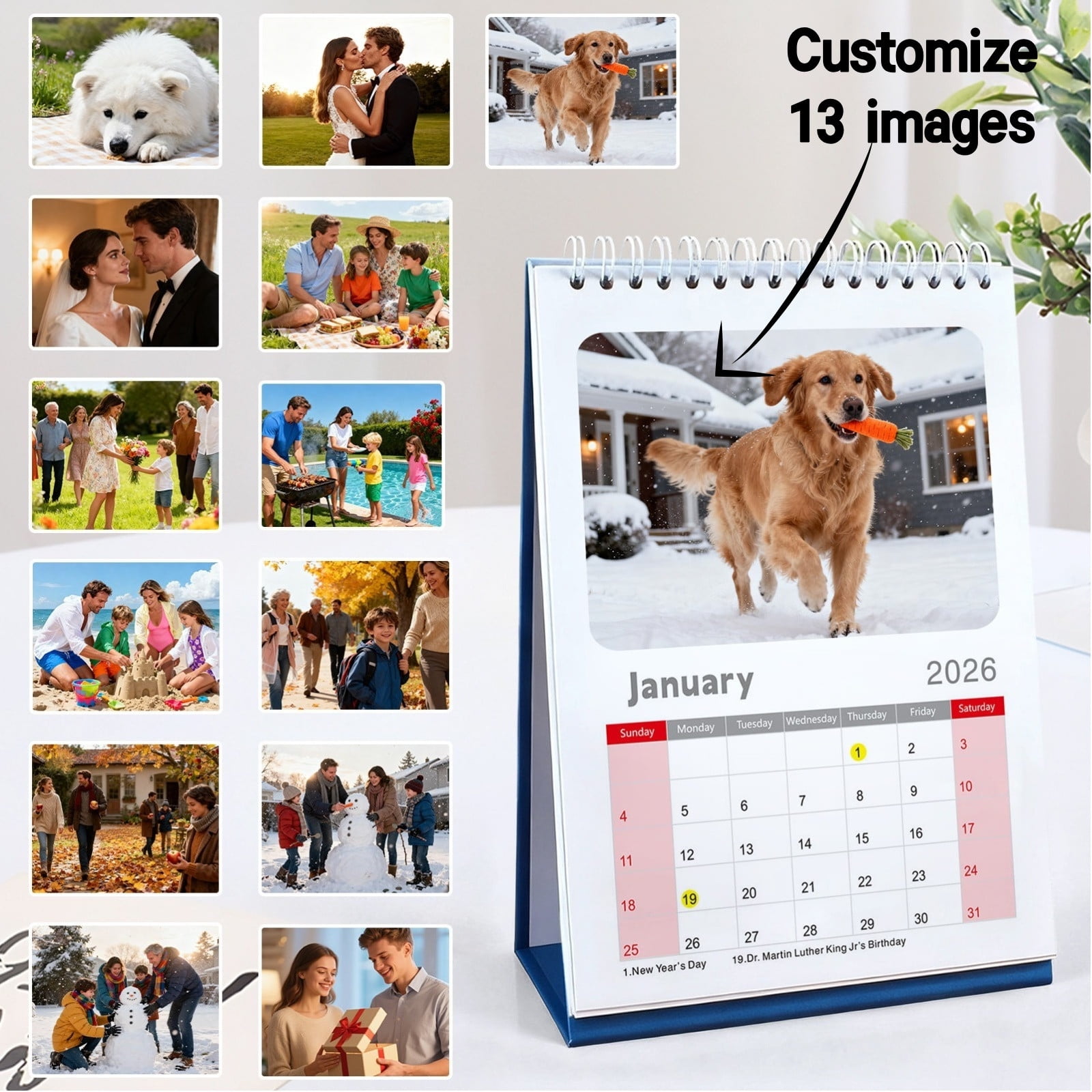 cpengpj 2026 Personalized Photo Desk Calendar, Custom 13 Images, 2 ...