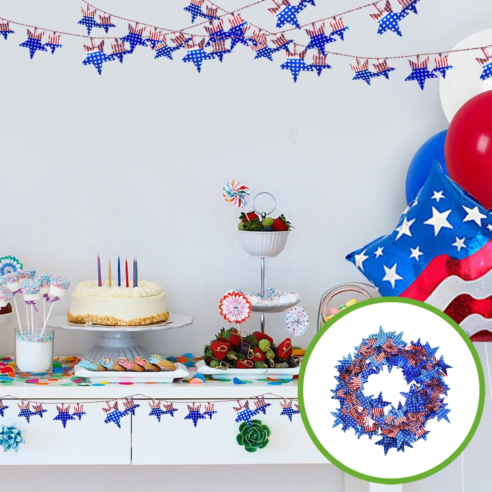 cpengpj 24.6 Ft Patriotic Garlands Star Wire Garland Red White and Blue ...