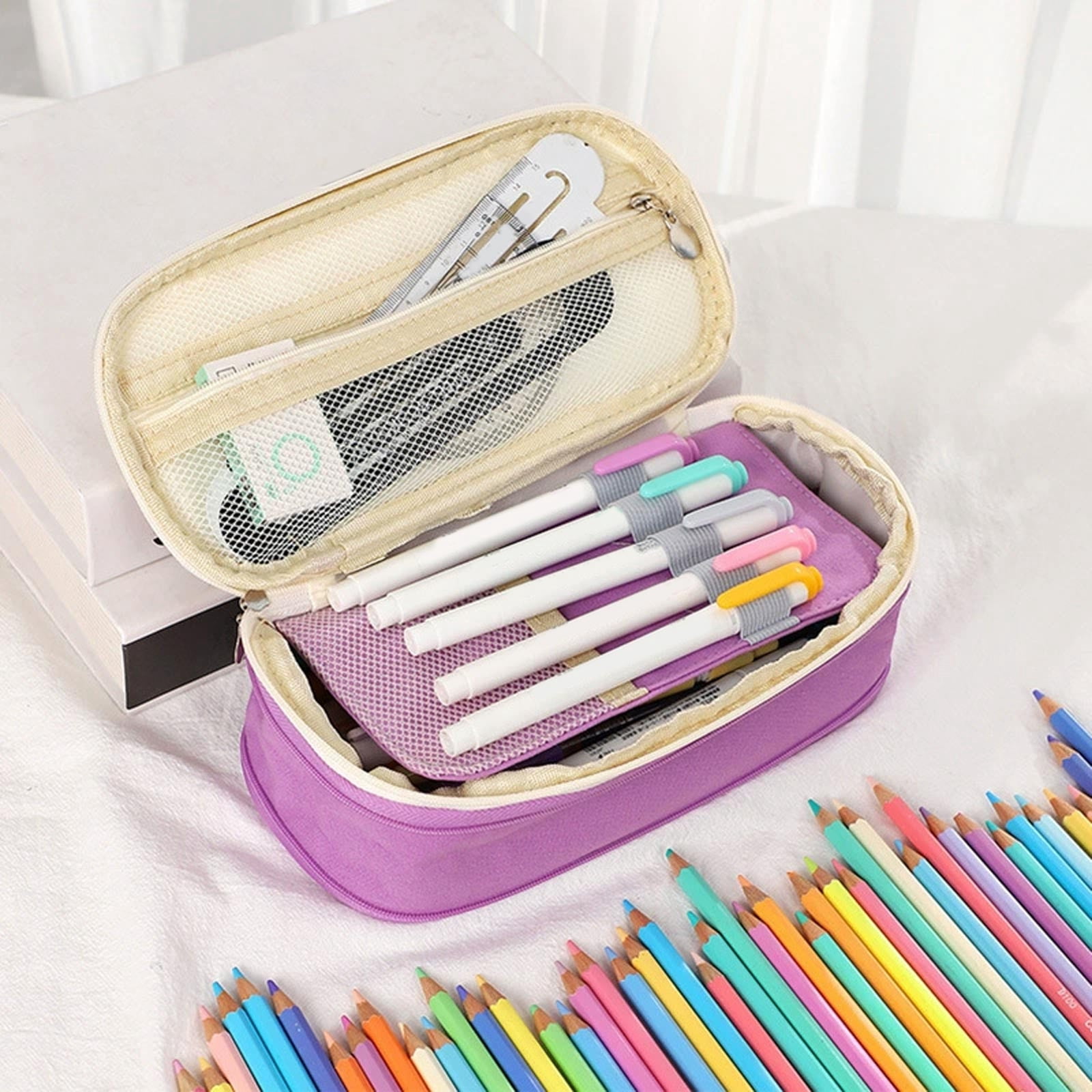 cpengpj 3-Layer Pencil Case, Stretchy Nylon Spandex Scratch Resistant ...