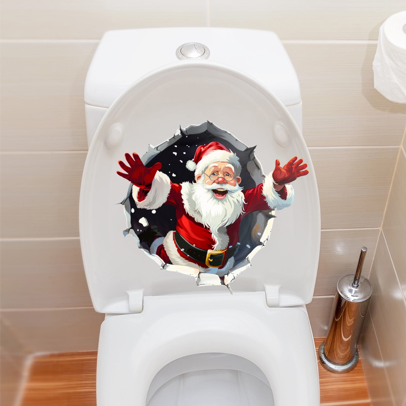 cpengpj 3D Hole Effect Santa Claus Toilet Sticker, Self-Adhesive PVC ...