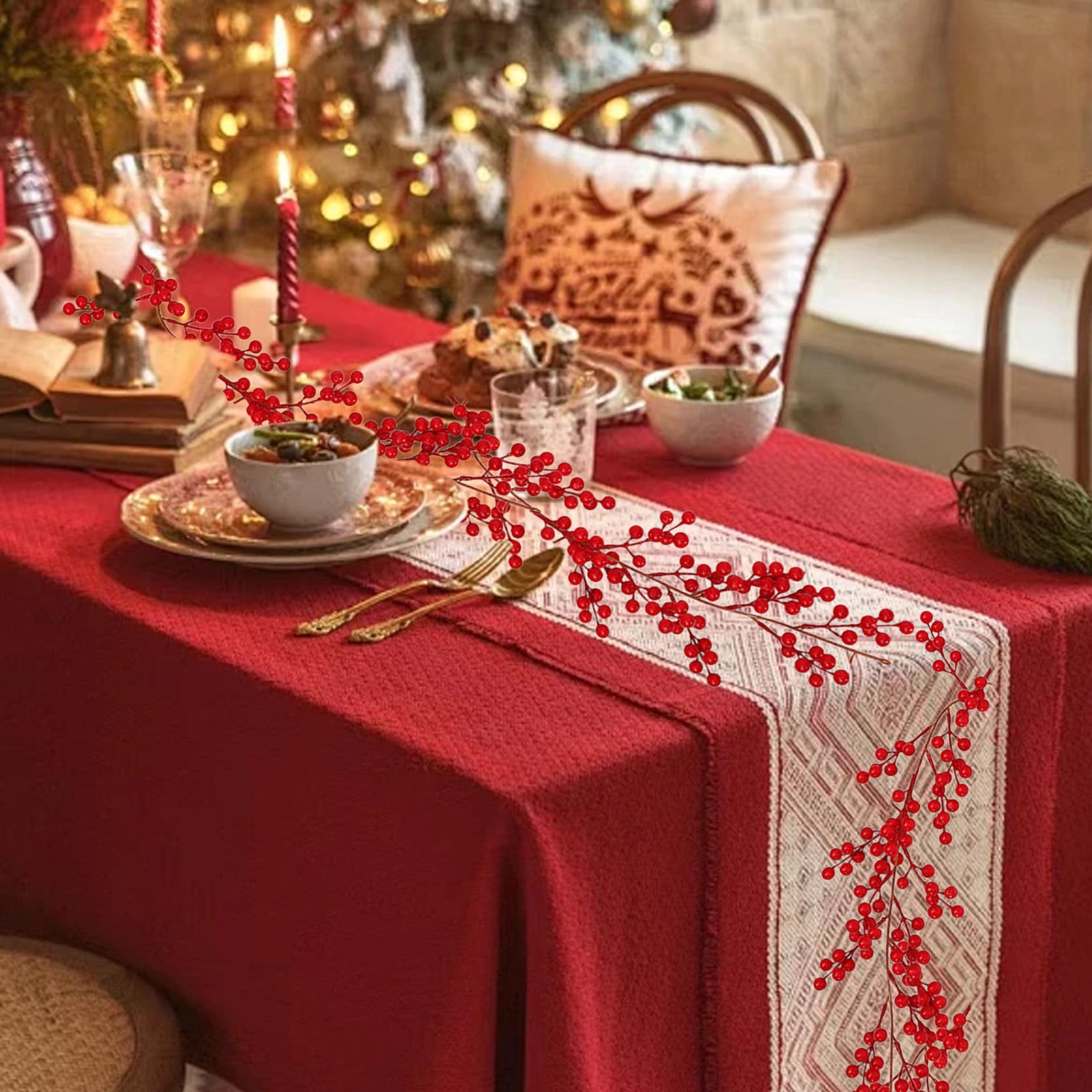 cpengpj 60 Stems Artificial Christmas Ivy Garland with Red Berries PVC ...