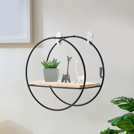 cpengpj Black Iron Round Wall Shelf for Living Room Bedroom Decor ...