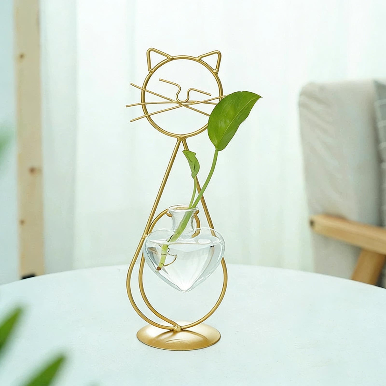 cpengpj Cat Shaped Hydroponic Flower Vase Iron Gold Black Home Decor ...