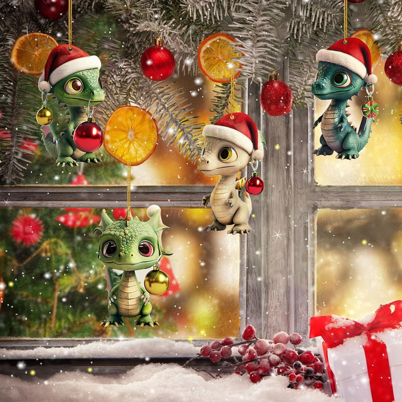 cpengpj Christmas Tree Dinosaur 2D Decoration Pendant, Festive Holiday ...