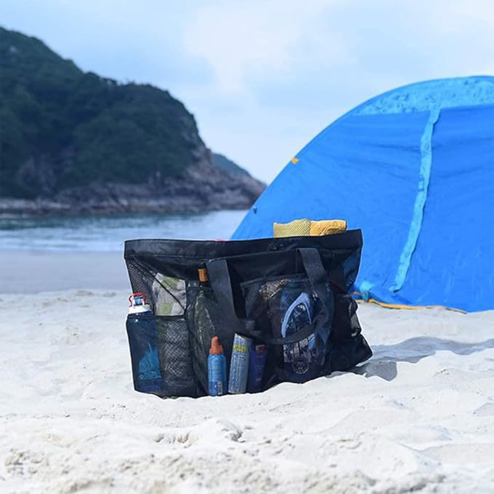 cpengpj Beach Bag Mesh Beach Bag Outdoor Picnic Bag, Large Beach Tote ...