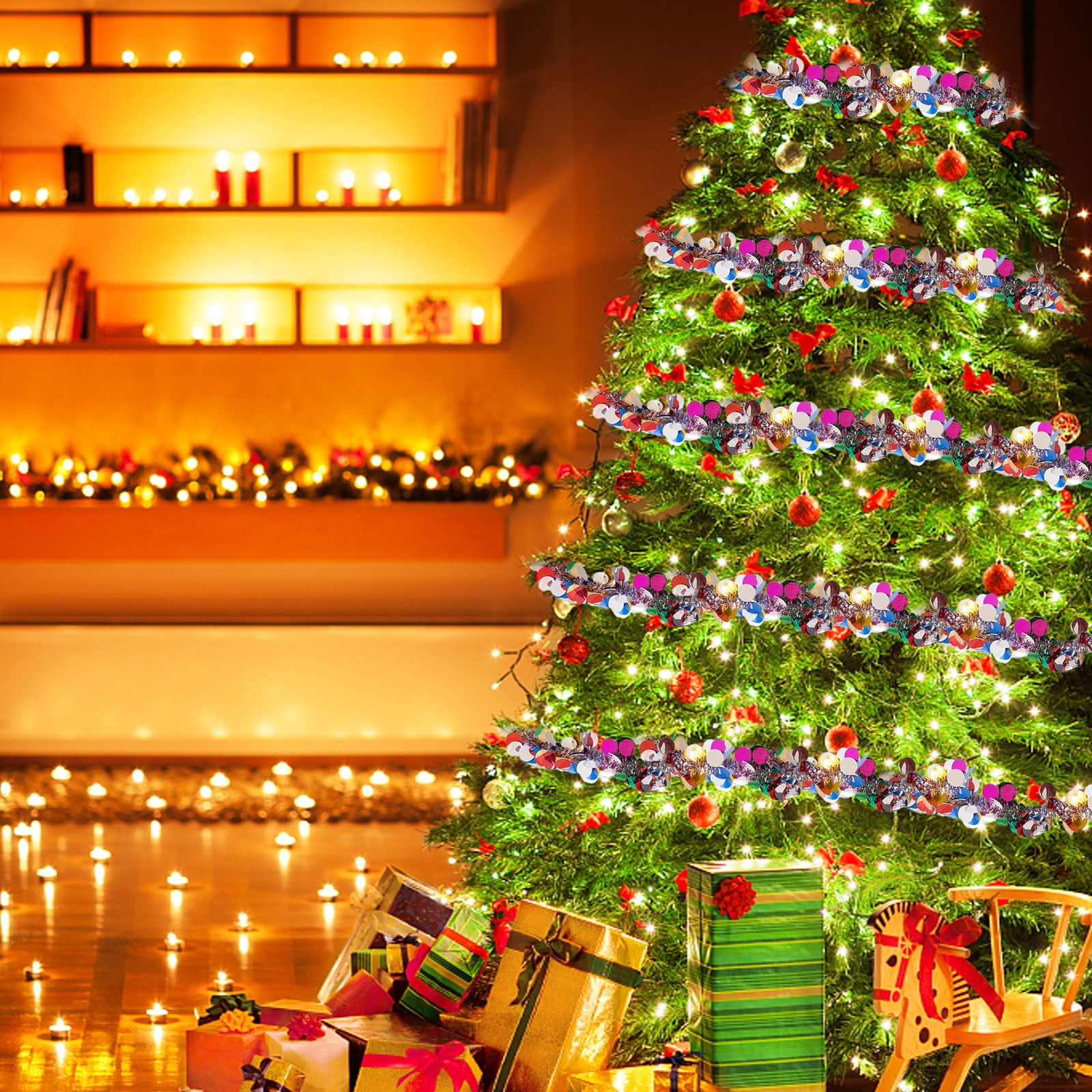 cpengpj Christmas Ribbon Decorative Lights with LED Lights Hangable for Christmas Trees Stairs ...