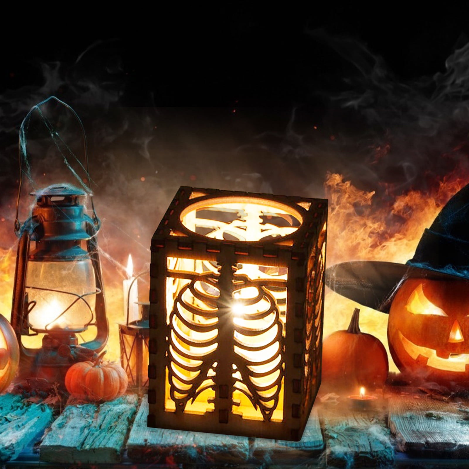 cpengpj Halloween Wooden Exquisite Horror Human Skeleton Rib Shadow ...