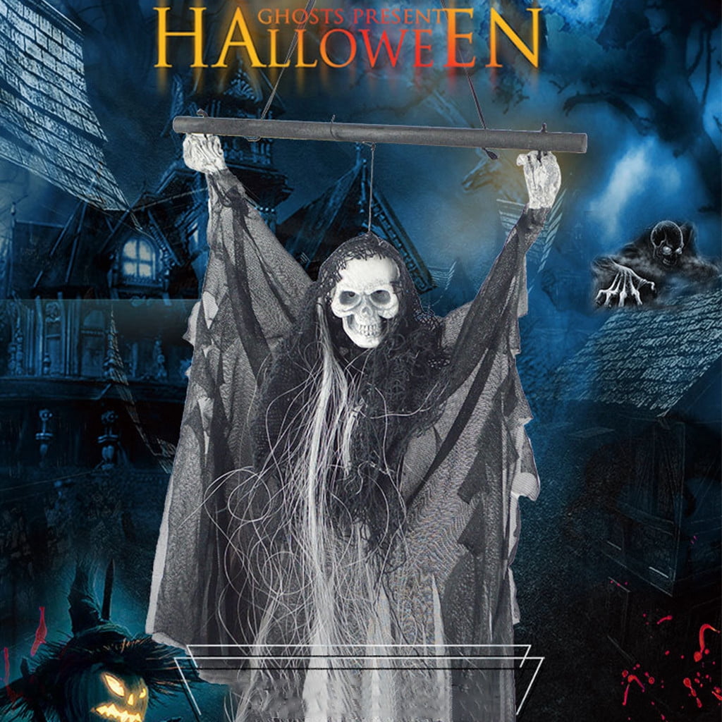 cpengpj Hanging Ghost Decorations, Halloween Voice Control Black Pole ...
